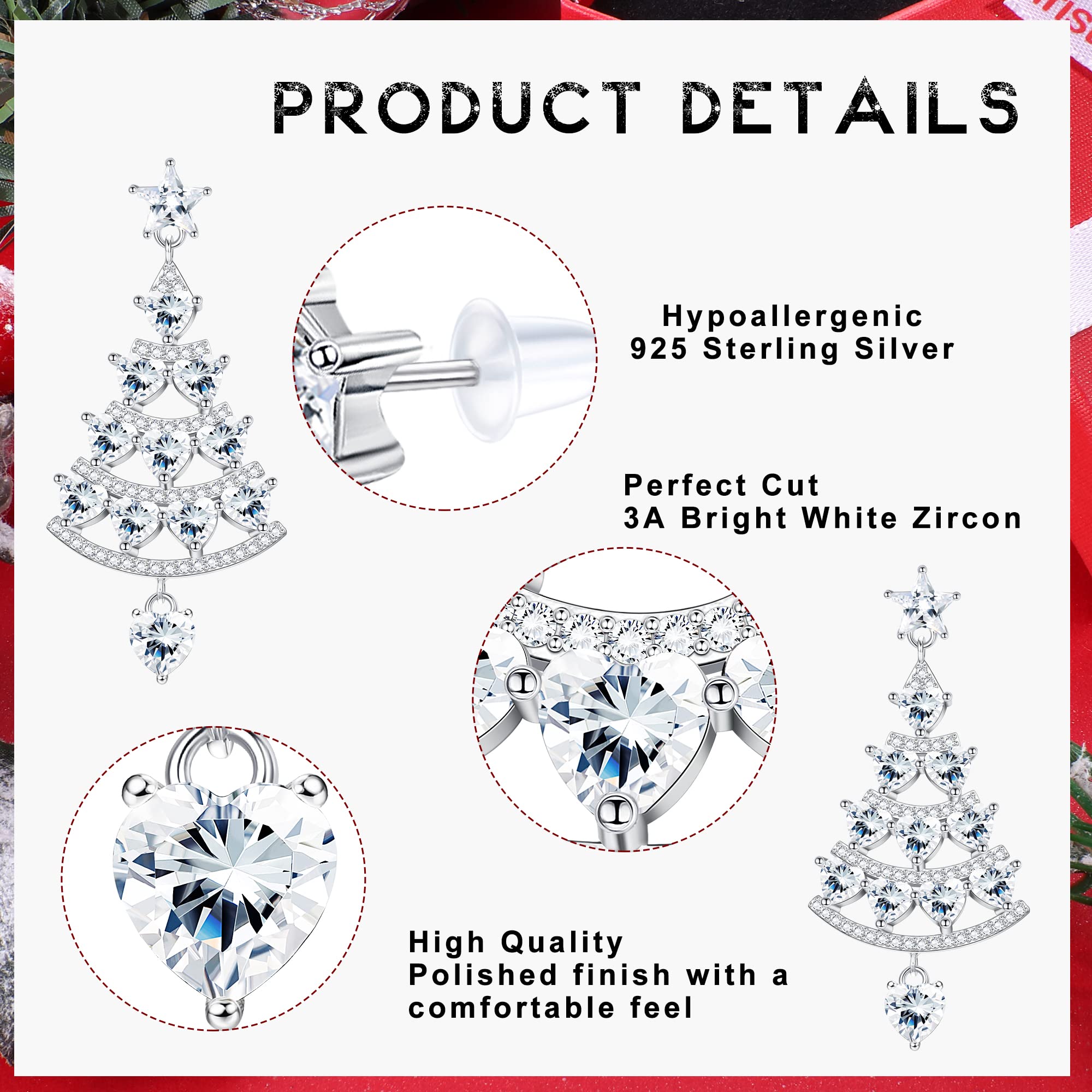 1 Pair Christmas Tree Earrings, Dangle Earrings for Women Crystal Shiny Zircon Christmas Tree Earrings, Christmas Jewelry Gift for Women Girls