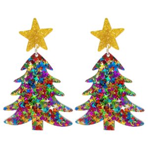 christmas tree earrings for women acrylic christmas holiday earrings christmas gifts (a-color, resin)