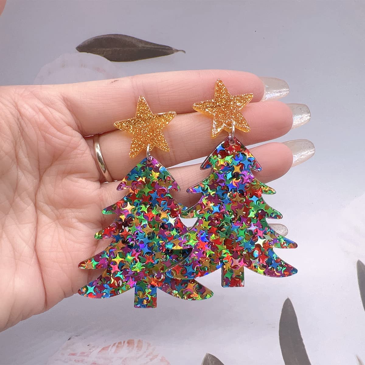 Christmas Tree Earrings for Women Acrylic Christmas Holiday Earrings Christmas Gifts (A-COLOR, Resin)