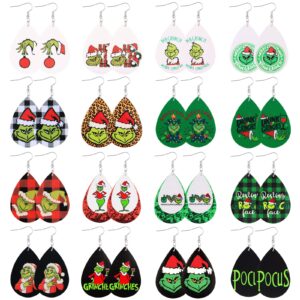 16 pairs christmas earrings for women teardrop dangle faux leather earrings christmas decorations bulk xmas new year party earrings set winter holiday jewelry gift