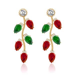 woworama christmas light earrings for women red green crystal bulb earrings statement christmas holiday earrings jewelry - red green lights xmas earrings