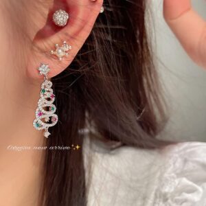 Diamond Christmas Tree Earrings, Light Luxury Shiny Diamond Tassel Earrings,Crystal Sparkling Zircon Full Rhinestone Christmas Tree Dangle Earrings for Women Girls (A)