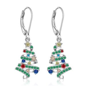 christmas earrings christmas tree earrings for women dangle drop s925 sterling silver leverback holiday x-mas jewelry