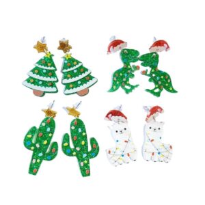 4 pairs christmas earrings for women christmas stud earrings acrylic earrings set gingerbread dinosaur rainbow earrings gingerbread christmas decorations christmas gifts for women -style 3