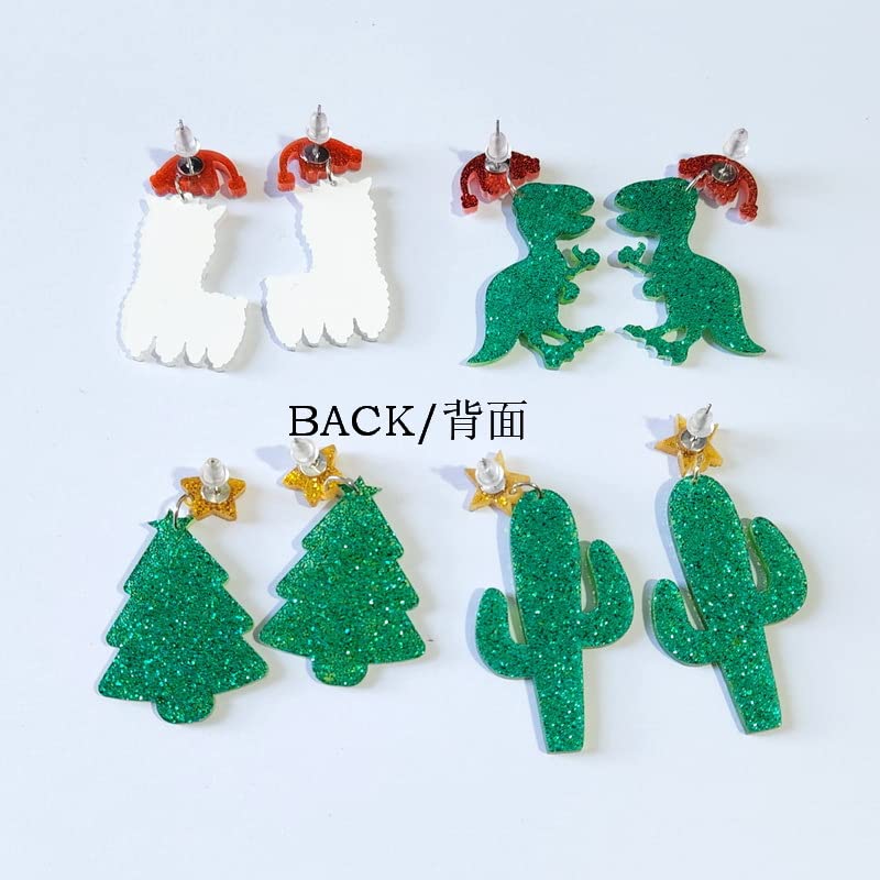 4 Pairs Christmas Earrings For Women Christmas Stud Earrings Acrylic Earrings Set Gingerbread Dinosaur Rainbow Earrings Gingerbread Christmas Decorations Christmas Gifts For Women -Style 3