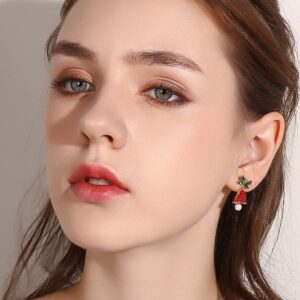 Red Crystal Bell Christmas Hat Earrings Santa Claus Christmas Tree Dangle Earrings Asymmetric Elk Santa Hat Butterfly Bell Christmas Earrings Rhinestone Christmas Stud Earrings for Women Teen Girls,