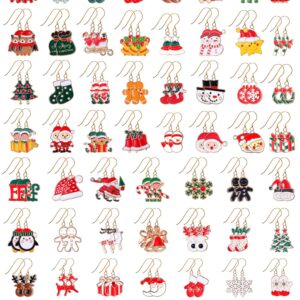 Siifert 60 Pairs Christmas Earrings Sets Cute Snowman Santa Claus Christmas Tree Drop Earrings Set for Women Girls Holiday Party Decorations