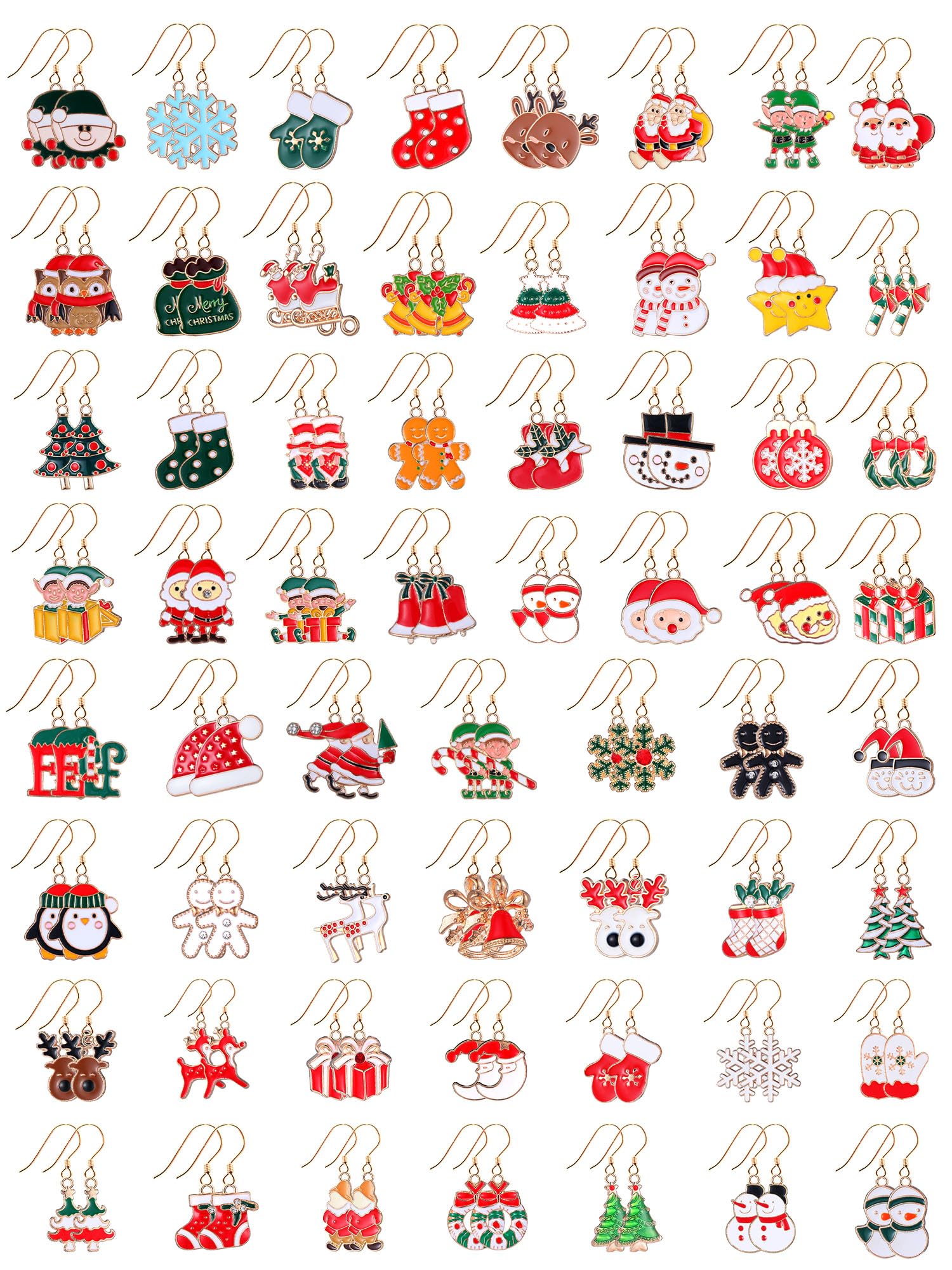 Siifert 60 Pairs Christmas Earrings Sets Cute Snowman Santa Claus Christmas Tree Drop Earrings Set for Women Girls Holiday Party Decorations