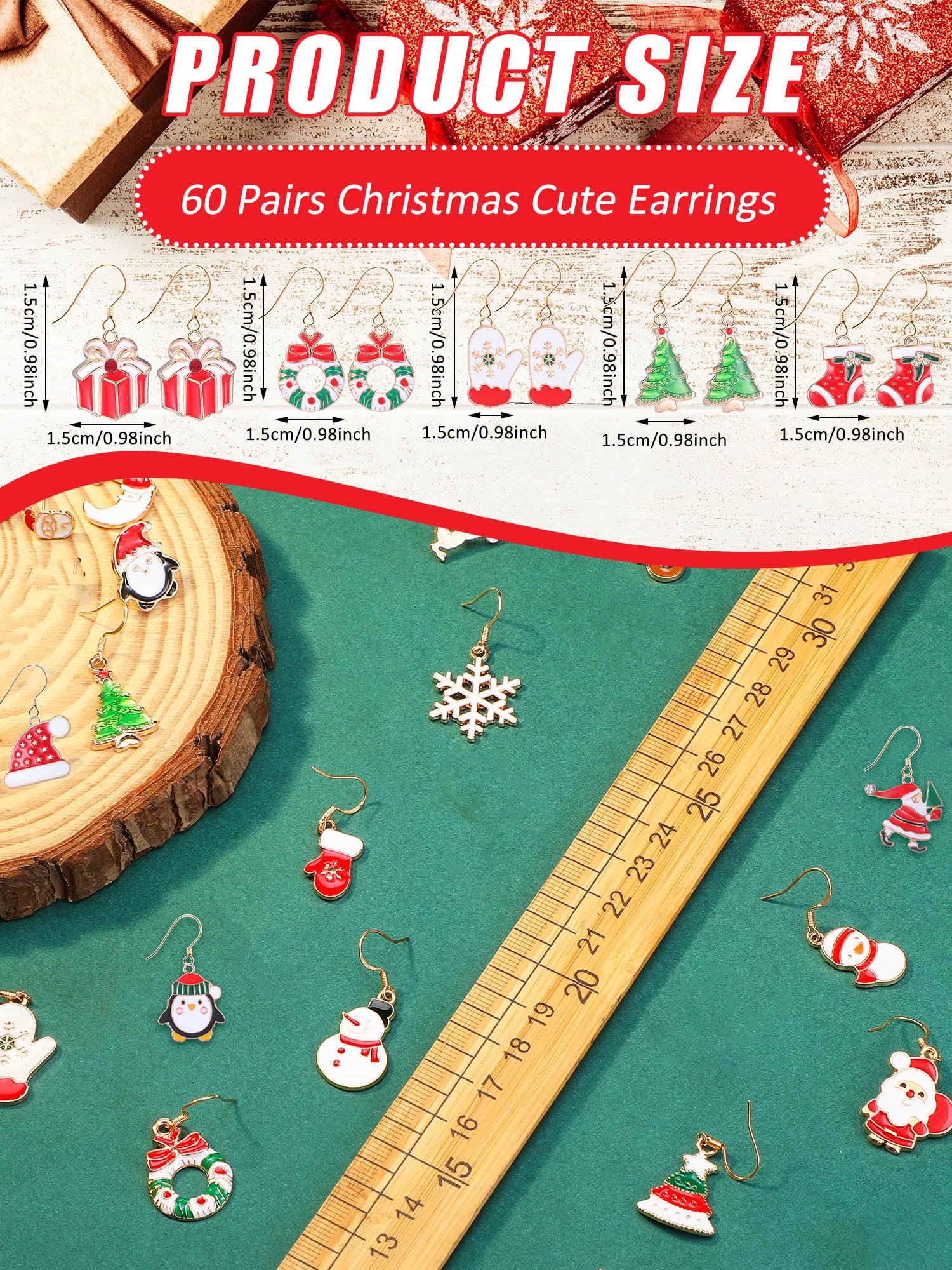 Siifert 60 Pairs Christmas Earrings Sets Cute Snowman Santa Claus Christmas Tree Drop Earrings Set for Women Girls Holiday Party Decorations