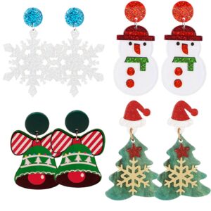 dreuyet 4 pairs acrylic earrings for women holiday gay independence day easter christmas valentine's st. patrick's day earrings acrylic holiday earring (christmas)