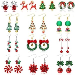 13 Pairs Christmas Earrings for Teen Girls Christmas Gifts Holiday Earrings for Women Bow Tree Snowflake Earrings