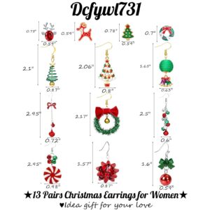 13 Pairs Christmas Earrings for Teen Girls Christmas Gifts Holiday Earrings for Women Bow Tree Snowflake Earrings