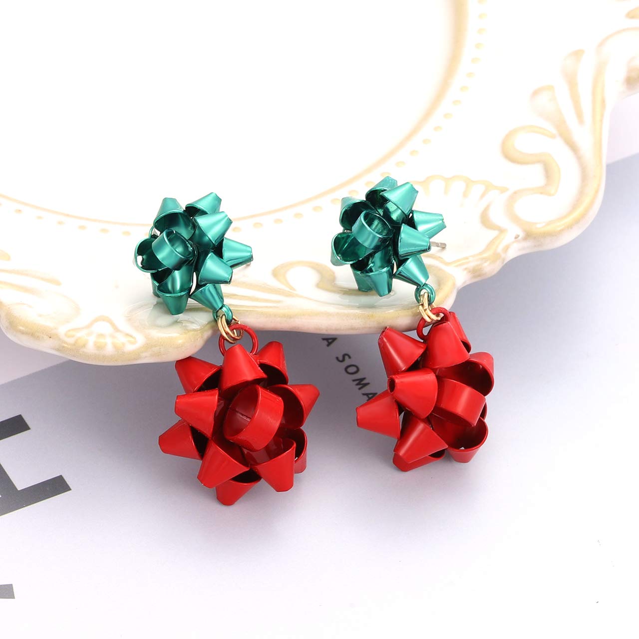 6Pairs Christmas Earrings Holiday Xmas Bow Earrings Glitter Light Bulb Dangle Earrings Hypoallergenic Stud Earrings for Women Christmas Holiday Jewelry (style A)