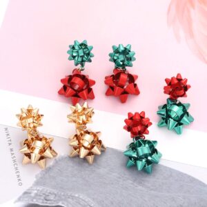 6Pairs Christmas Earrings Holiday Xmas Bow Earrings Glitter Light Bulb Dangle Earrings Hypoallergenic Stud Earrings for Women Christmas Holiday Jewelry (style A)