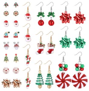 fiasaso christmas earrings 16 pairs christmas stud dangle earrings set for women teen hypoallergenic snowman santa claus christmas tree snowflake earrings christmas holiday jewelry gift