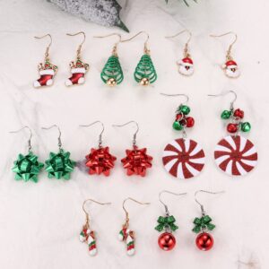 Fiasaso Christmas Earrings 16 Pairs Christmas Stud Dangle Earrings Set for Women Teen Hypoallergenic Snowman Santa Claus Christmas Tree Snowflake Earrings Christmas Holiday Jewelry Gift