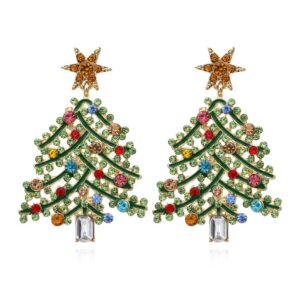 christmas sparkly crystal dangle earrings cute christmas tree reindeer earrings colorful xmas festival holiday jewelry gift-green tree