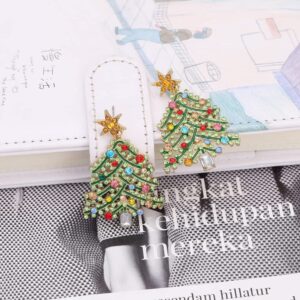 Christmas Sparkly Crystal Dangle Earrings Cute Christmas Tree Reindeer Earrings Colorful Xmas Festival Holiday Jewelry Gift-Green Tree