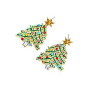 Christmas Sparkly Crystal Dangle Earrings Cute Christmas Tree Reindeer Earrings Colorful Xmas Festival Holiday Jewelry Gift-Green Tree