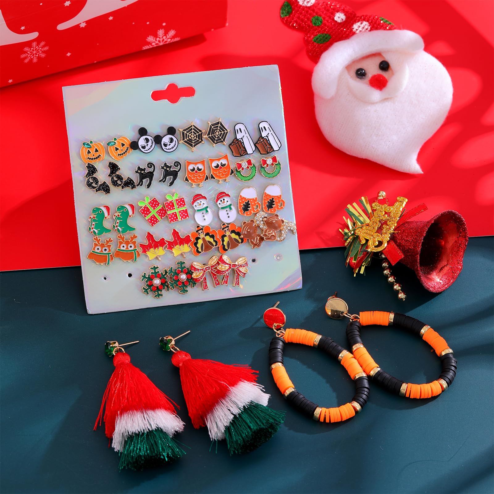 20 Pairs Christmas Earrings for Women,Hypoallergenic Holiday Stud Earrings Set Bow Christmas Tree Snowman Gift Box Snowflake Earrings Turkey Maple Leaf Thanksgiving Drop Dangle Fall Earring Bulk for