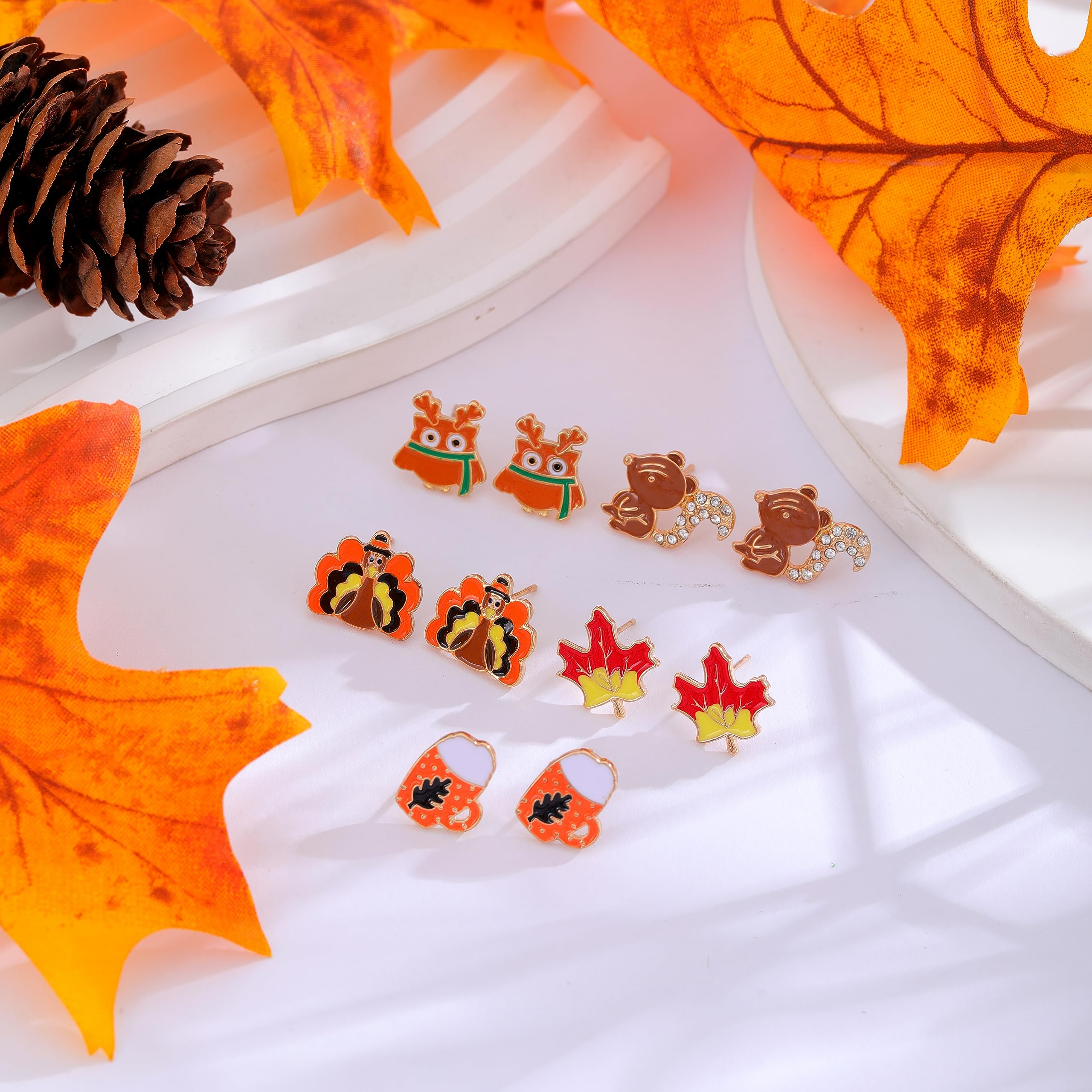 20 Pairs Christmas Earrings for Women,Hypoallergenic Holiday Stud Earrings Set Bow Christmas Tree Snowman Gift Box Snowflake Earrings Turkey Maple Leaf Thanksgiving Drop Dangle Fall Earring Bulk for