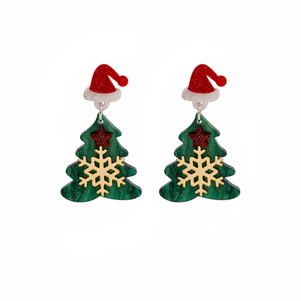 Christmas Cute Acrylic Dangle Earrings Acetate Snowman Christmas Tree Dangle Earrings Creative Heart Shape Snow Stud Earrings for Women Christmas Party Cosplay Costume Jewelry-Style H