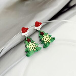 Christmas Cute Acrylic Dangle Earrings Acetate Snowman Christmas Tree Dangle Earrings Creative Heart Shape Snow Stud Earrings for Women Christmas Party Cosplay Costume Jewelry-Style H