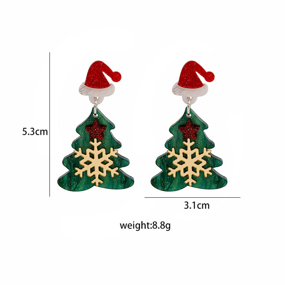 Christmas Cute Acrylic Dangle Earrings Acetate Snowman Christmas Tree Dangle Earrings Creative Heart Shape Snow Stud Earrings for Women Christmas Party Cosplay Costume Jewelry-Style H