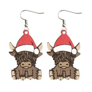 christmas wooden earrings cute xmas santa claus hippo cow hat animals drop dangle earrings for women lightweight snowman gingerbread santa tree stud earrings holiday jewelry gift -style 3