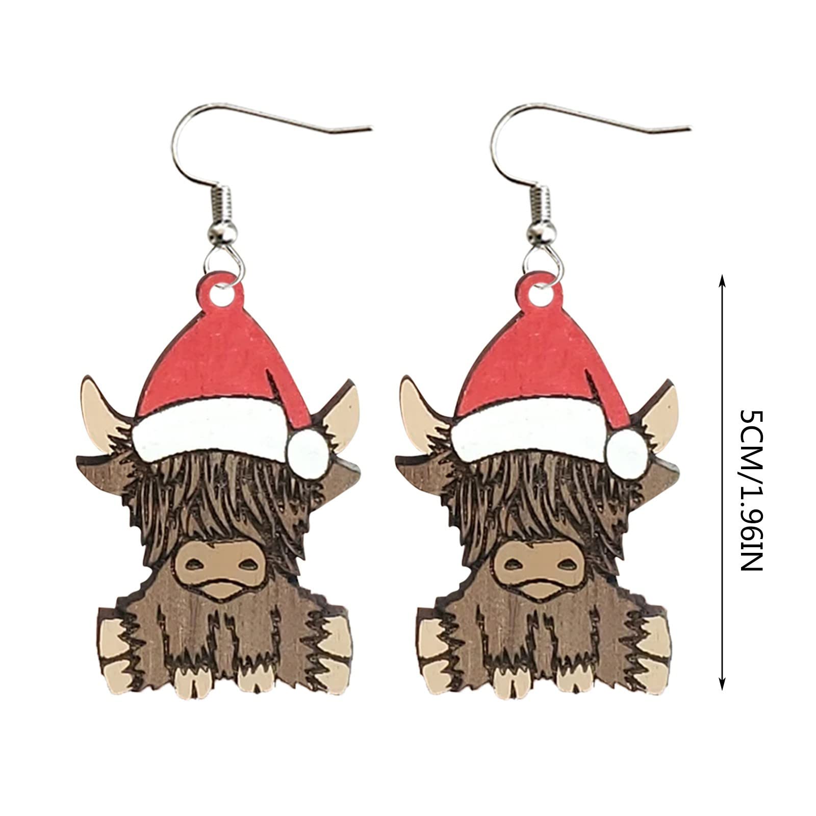 Christmas Wooden Earrings Cute Xmas Santa Claus Hippo Cow Hat Animals Drop Dangle Earrings for Women Lightweight Snowman Gingerbread Santa Tree Stud Earrings Holiday Jewelry Gift -Style 3