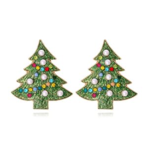 christmas earrings sparkling alloy drop oil imitation pearl christmas tree earrings colorful rhinestone christmas tree earrings for women fashion party holiday jewelry gift