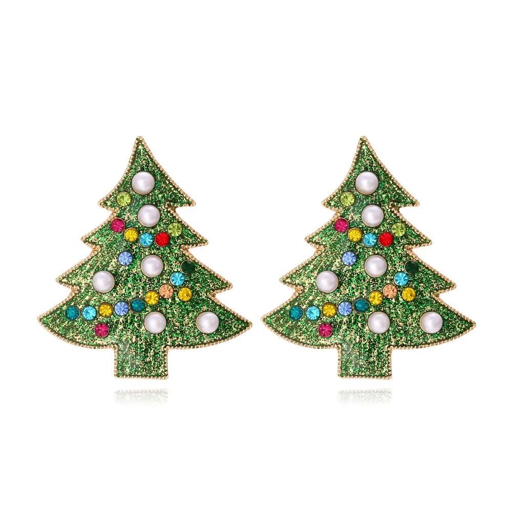 Christmas Earrings Sparkling Alloy Drop Oil Imitation Pearl Christmas Tree Earrings Colorful Rhinestone Christmas Tree Earrings For Women Fashion Party Holiday Jewelry Gift