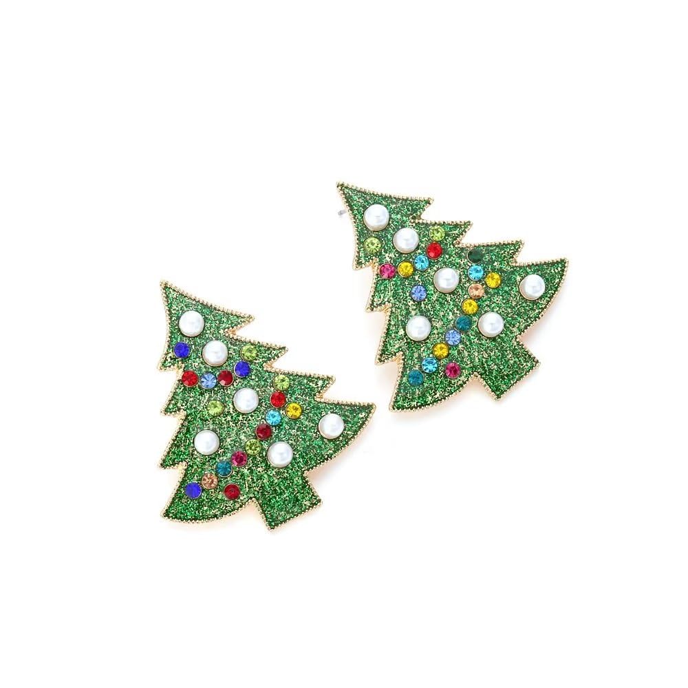 Christmas Earrings Sparkling Alloy Drop Oil Imitation Pearl Christmas Tree Earrings Colorful Rhinestone Christmas Tree Earrings For Women Fashion Party Holiday Jewelry Gift