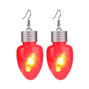 fashion led light bulb dangle drop earrings color bulbs light up dangling charm glow in the dark huggie hook hoop earring stud cute jewelry christmas festival gifts for women teen girls hypoallergenic (red)