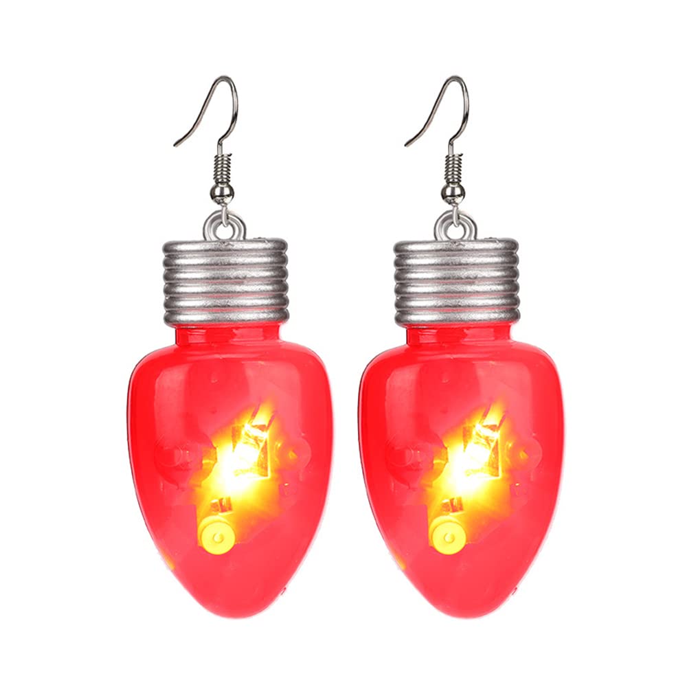 Fashion LED Light Bulb Dangle Drop Earrings Color Bulbs Light Up Dangling Charm Glow in The Dark Huggie Hook Hoop Earring Stud Cute Jewelry Christmas Festival Gifts for Women Teen Girls Hypoallergenic (Red)