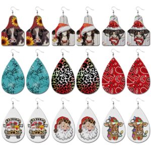 9 pair christmas faux leather earrings lightweight leaf dangle teardrop earrings for women gift -style 2