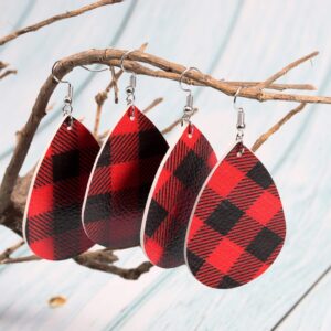 Christmas Zinc Earrings for Women Girls Plaid Leather Earrings Teardrop Lightweight Petal Leather Earrings Christmas Decoration 16Pairs