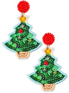 1 pair christmas beaded earrings dangling earrings cute christmas earrings christmas tree earrings colorful holiday earrings jewelry gift for women (christmas tree)