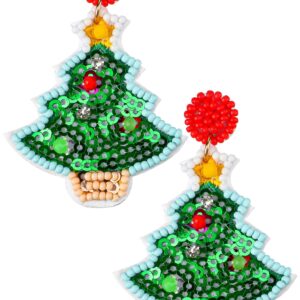 1 Pair Christmas Beaded Earrings Dangling Earrings Cute Christmas Earrings Christmas Tree Earrings Colorful Holiday Earrings Jewelry Gift for Women (Christmas Tree)