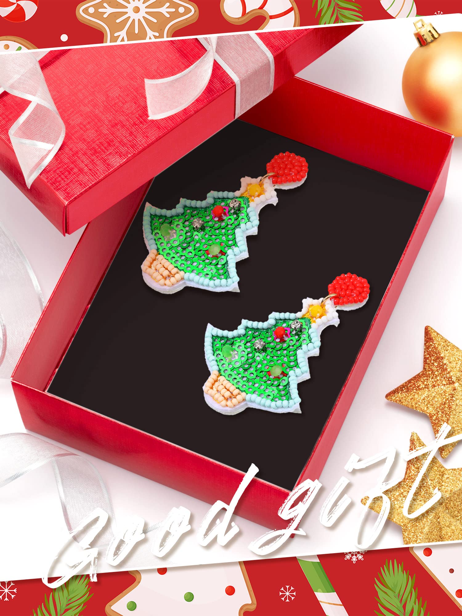 1 Pair Christmas Beaded Earrings Dangling Earrings Cute Christmas Earrings Christmas Tree Earrings Colorful Holiday Earrings Jewelry Gift for Women (Christmas Tree)