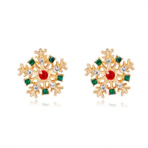 kercisbeauty christmas snowflake gold earrings rhinestones crystal studs gemstones jewelry women christmas jewelry xmas party accessory