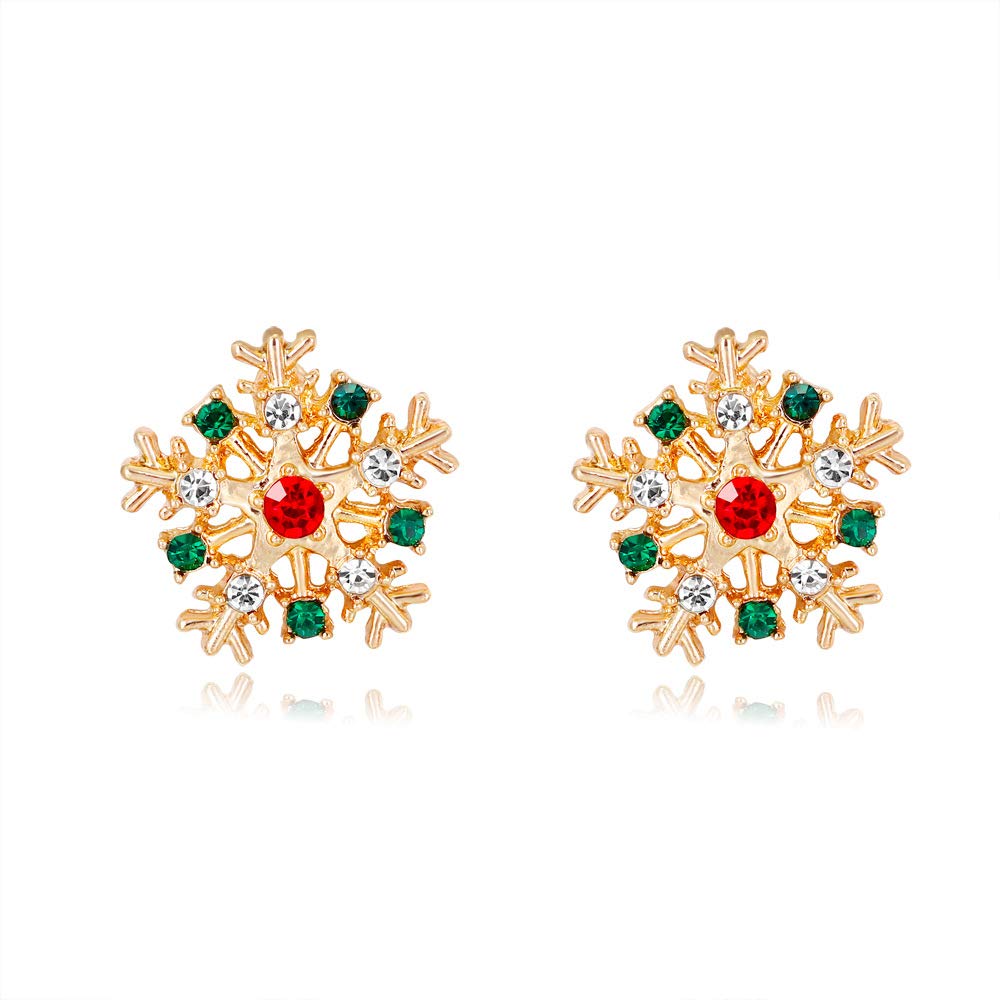 Kercisbeauty Christmas Snowflake Gold Earrings Rhinestones Crystal Studs Gemstones Jewelry Women Christmas Jewelry Xmas Party Accessory