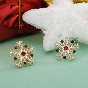 Kercisbeauty Christmas Snowflake Gold Earrings Rhinestones Crystal Studs Gemstones Jewelry Women Christmas Jewelry Xmas Party Accessory