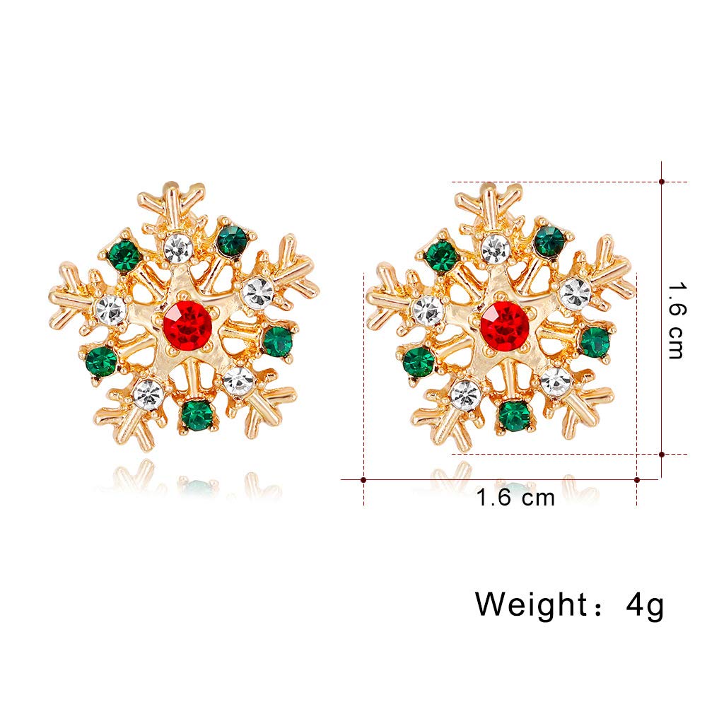 Kercisbeauty Christmas Snowflake Gold Earrings Rhinestones Crystal Studs Gemstones Jewelry Women Christmas Jewelry Xmas Party Accessory