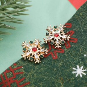 Kercisbeauty Christmas Snowflake Gold Earrings Rhinestones Crystal Studs Gemstones Jewelry Women Christmas Jewelry Xmas Party Accessory