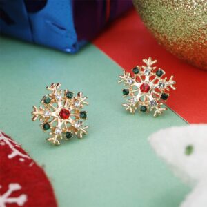 Kercisbeauty Christmas Snowflake Gold Earrings Rhinestones Crystal Studs Gemstones Jewelry Women Christmas Jewelry Xmas Party Accessory