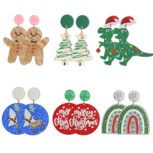 Christmas Stud Earrings for Women Christmas Acrylic Earrings for Women Gingerbread Earrings Dinosaur Earrings Rainbow Earrings Christmas Decorations