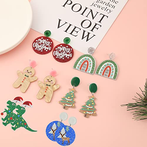 Christmas Stud Earrings for Women Christmas Acrylic Earrings for Women Gingerbread Earrings Dinosaur Earrings Rainbow Earrings Christmas Decorations