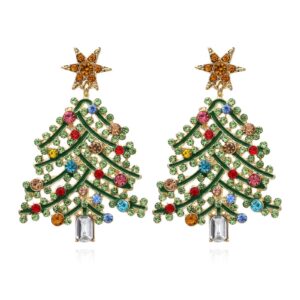 sparkling stars christmas tree rhinestone beads inlaid dangle earrings charming colorful crystal beaded xmas tree star drop earrings for women girls xmas birthday party exquisite jewelry gift (a)