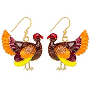 christmas earrings for womens, enameled xmas holiday jewelry thanksgiving turkey drop dangle earrings